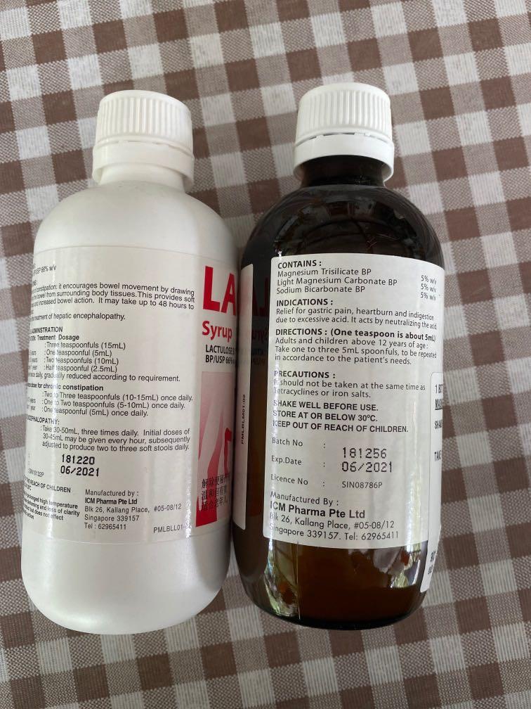 Lactulose syrup and magtasil antacid, Health & Nutrition, Assistive ...