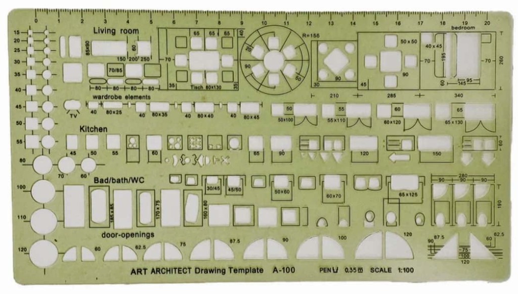LINEX Architectural Furniture Template, 1:100, Hobbies & Toys ...