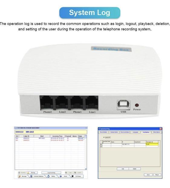 Recording Box with 2-Channel,Landline Phone Call Recorder Device USB ...