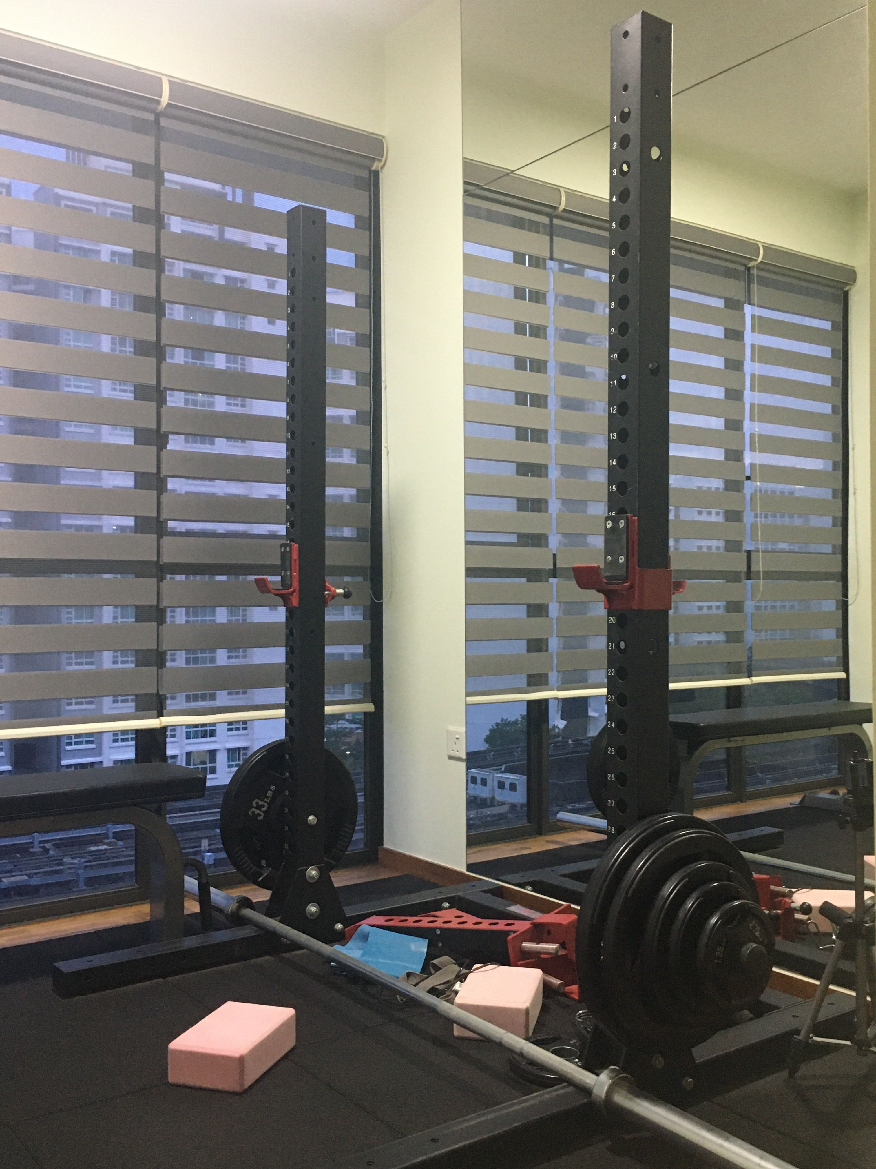 Adjustable Squat Rack with Olympic Barbell and Weight Set, Sports ...