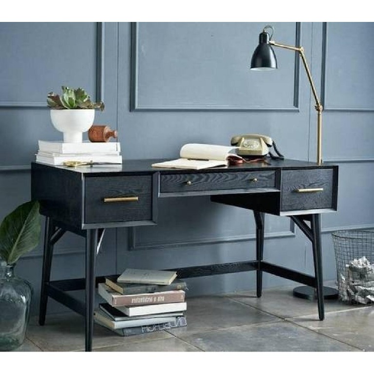 Black Mid Century Modern Wooden Study Desk Work Computer Table ...