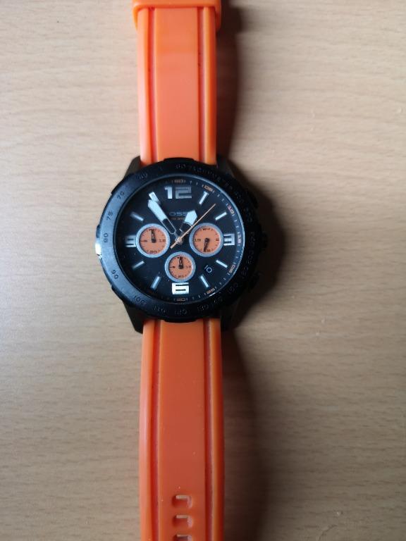 Fossil Men's Brushed Black Ion-Plated Chronograph Orange Rubber Strap ...