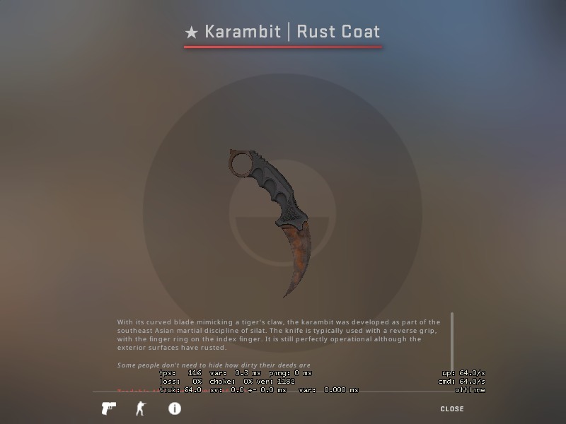 Karambit Rust Coat battlescared, Toys & Games, Video Gaming, In-Game ...
