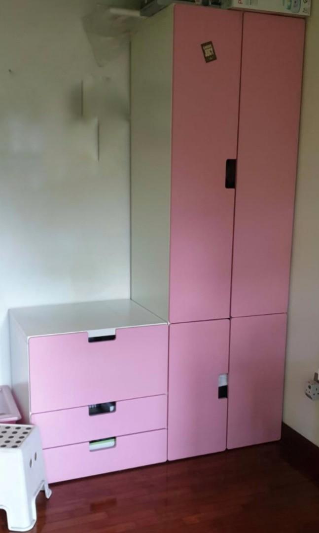 Pink Kids wardrobe and drawers, Furniture, Shelves & Drawers on Carousell