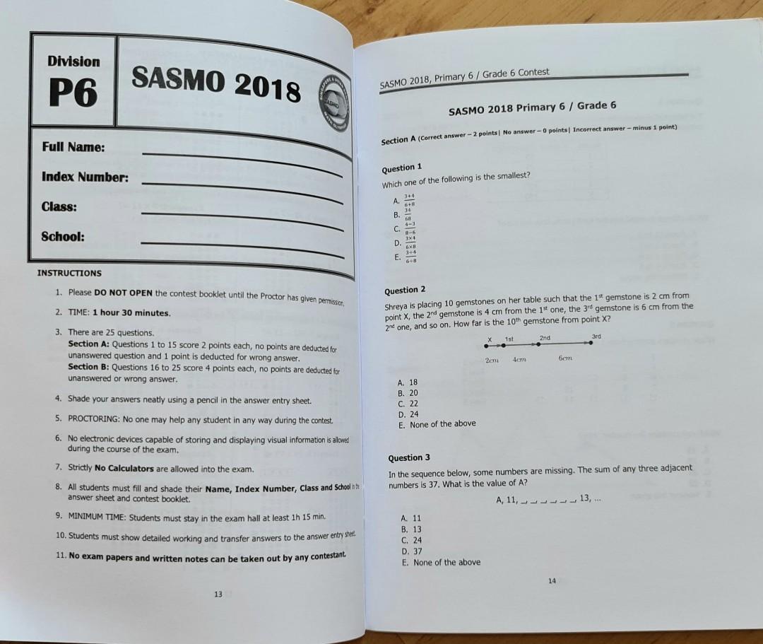 SASMO primary 6 papers (Maths Olympiad), Hobbies & Toys, Books ...