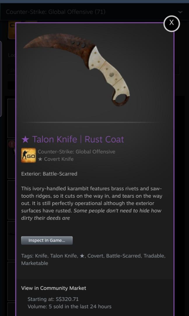 CSGO KNIFE Talon Knife Rust Coat, Video Gaming, Gaming Accessories ...