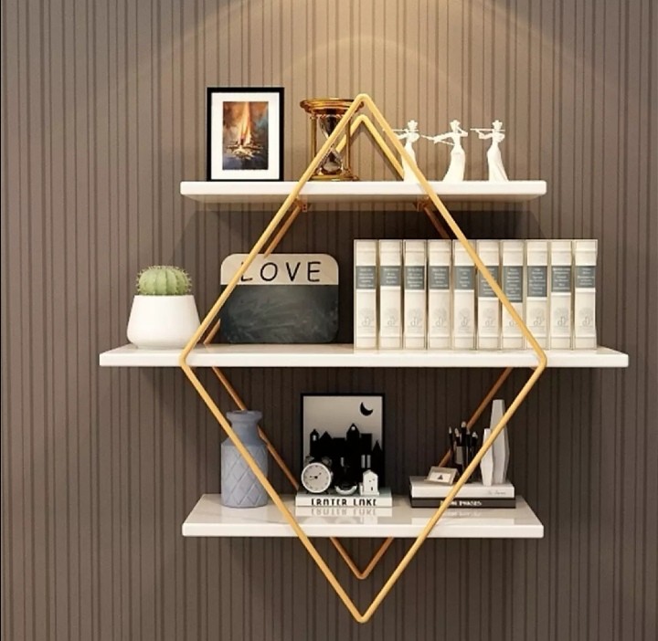 Diamonds are forever Gold Metal White Solid Wood Shelves Wall Display ...