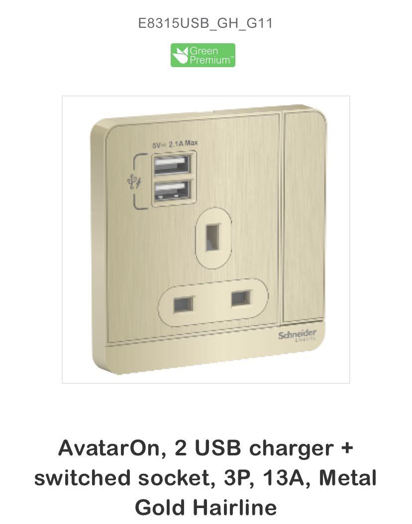 Schneider Avataron Socket with USB, TV & Home Appliances, Electrical ...