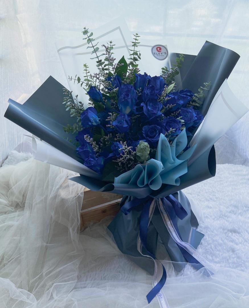 Blue rose flower bouquet delivery, Furniture & Home Living, Gardening ...