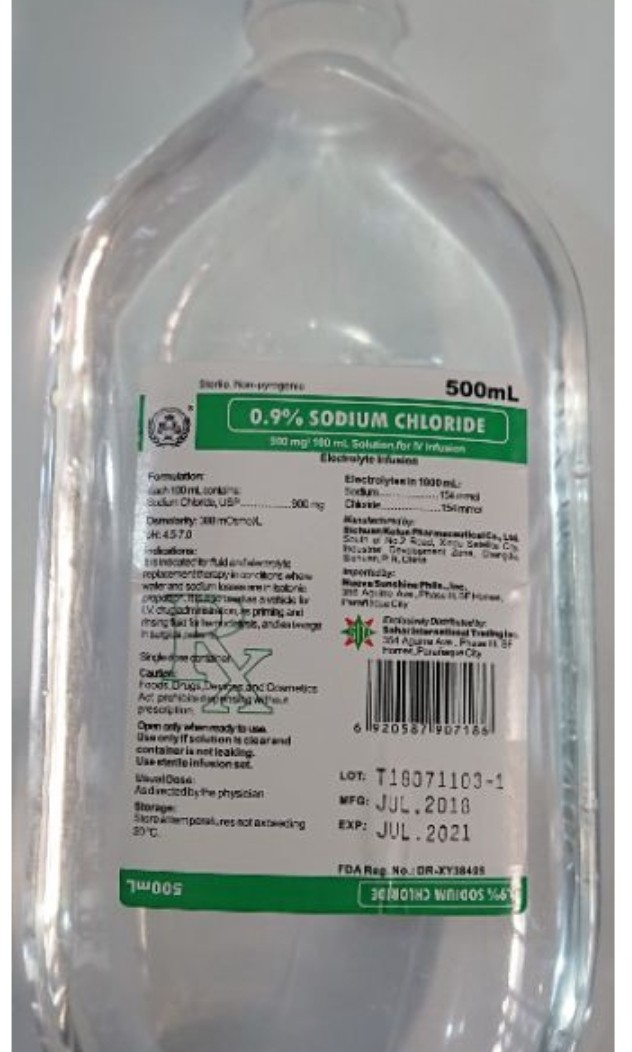 0.9% Sodium Chloride NaCl PNSS 500ml, Beauty & Personal Care ...