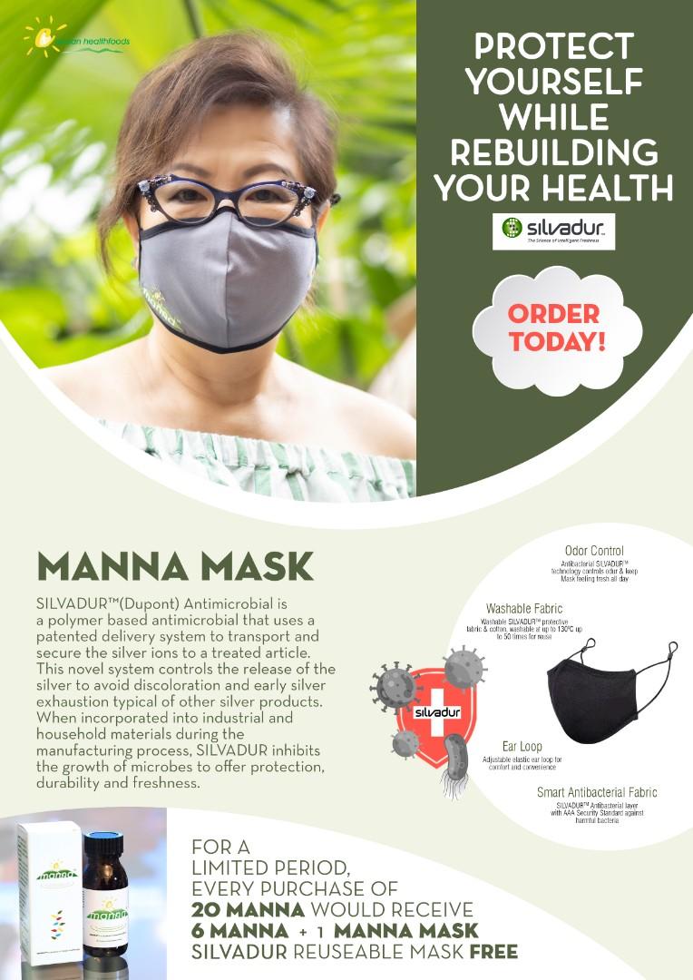 MANNA MASK (Dupont) SILVADUR Antimicrobial Mask, Health & Nutrition ...