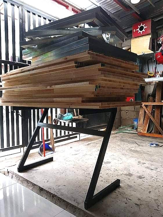 MINIMALIST Z-STYLE STEEL AND WOOD OFFICE DESK / COMPUTER TABLE / STUDY ...