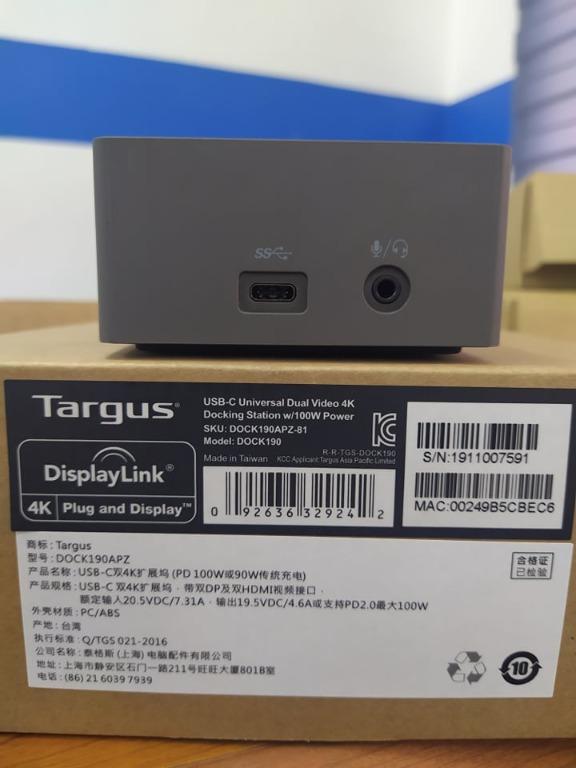 Targus DOCK190 USB-C™ Universal DV4K Docking Station with 100W Power ...