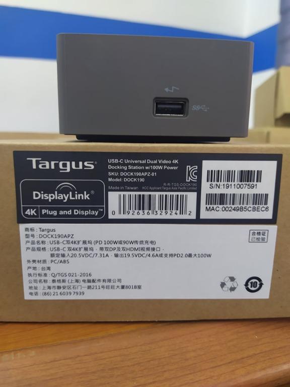 Targus DOCK190 USB-C™ Universal DV4K Docking Station with 100W Power ...