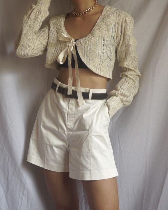 Vintage cropped cardigan with beaded and pearl design, Women's Fashion ...