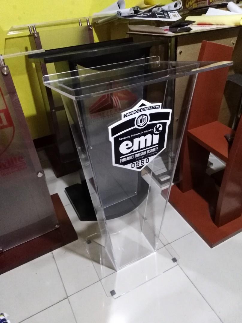 Acrylic Wood Podium Lectern Rostrum Pulpit, Furniture & Home Living ...