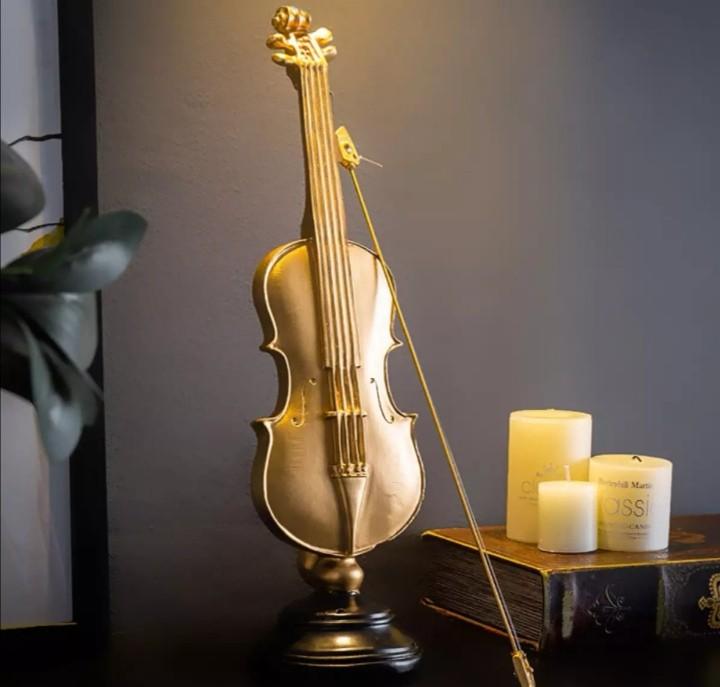 Large Violin Gold Resin Metal Black Colonial Round Base Musical Table ...