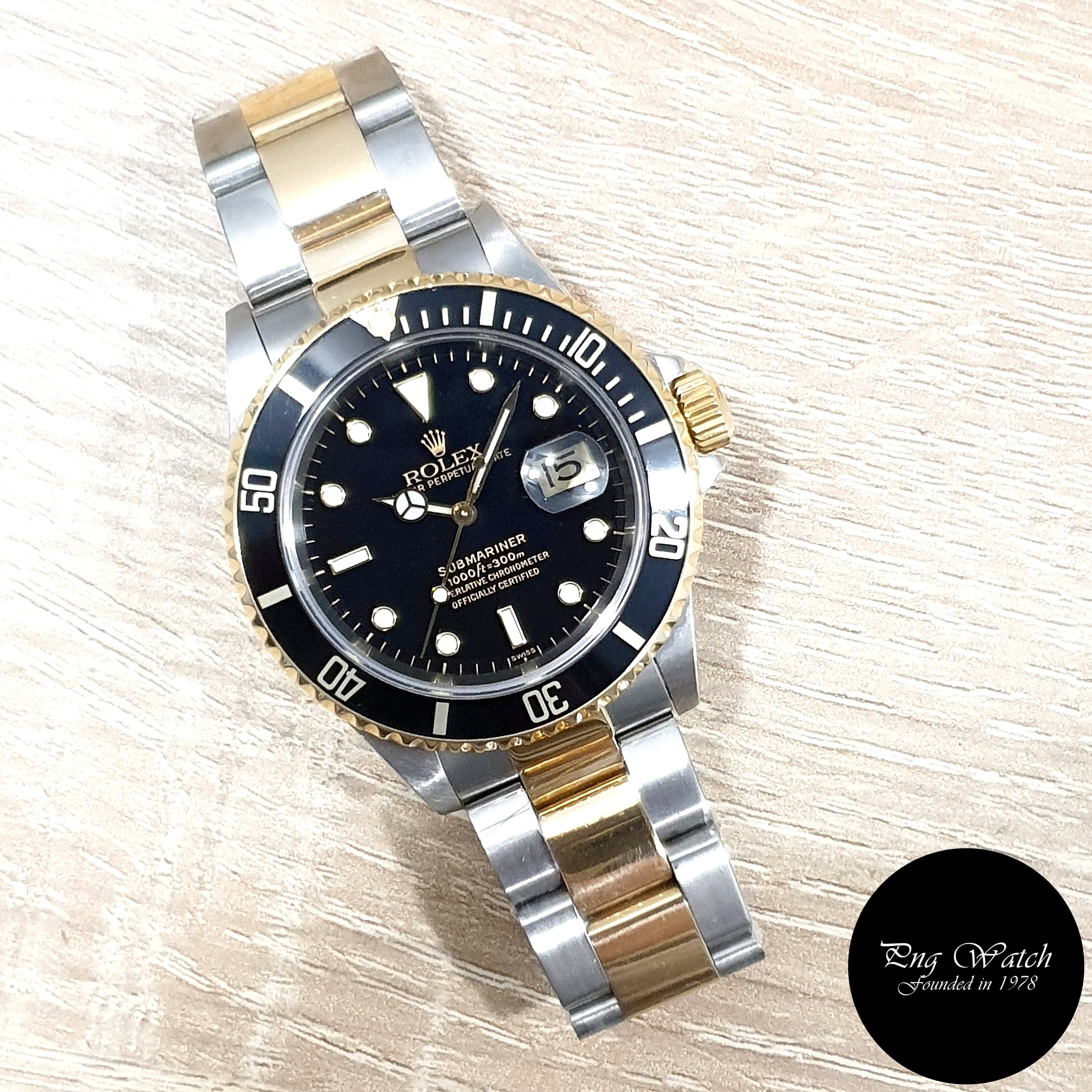 (NOT AVAILABLE) Rolex OP 18K Half Gold "Swiss Dial" Black Submariner ...