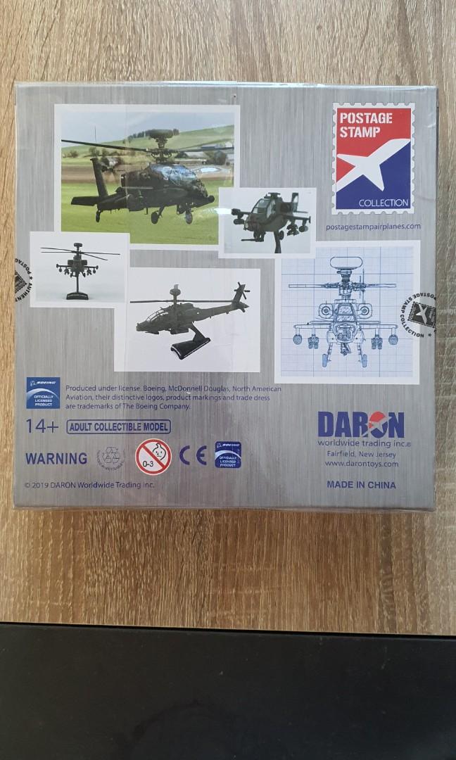 DARON DIECAST MODEL AIRPLANE POSTAGE STAMP AH-64D APACHE LONGBOW 1/100 ...