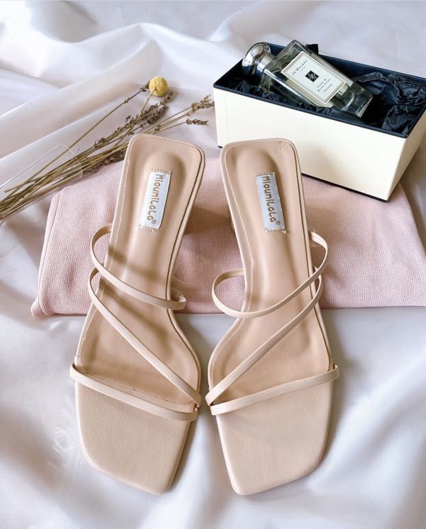 Milk tea strap heels, Women's Fashion, Footwear, Heels on Carousell