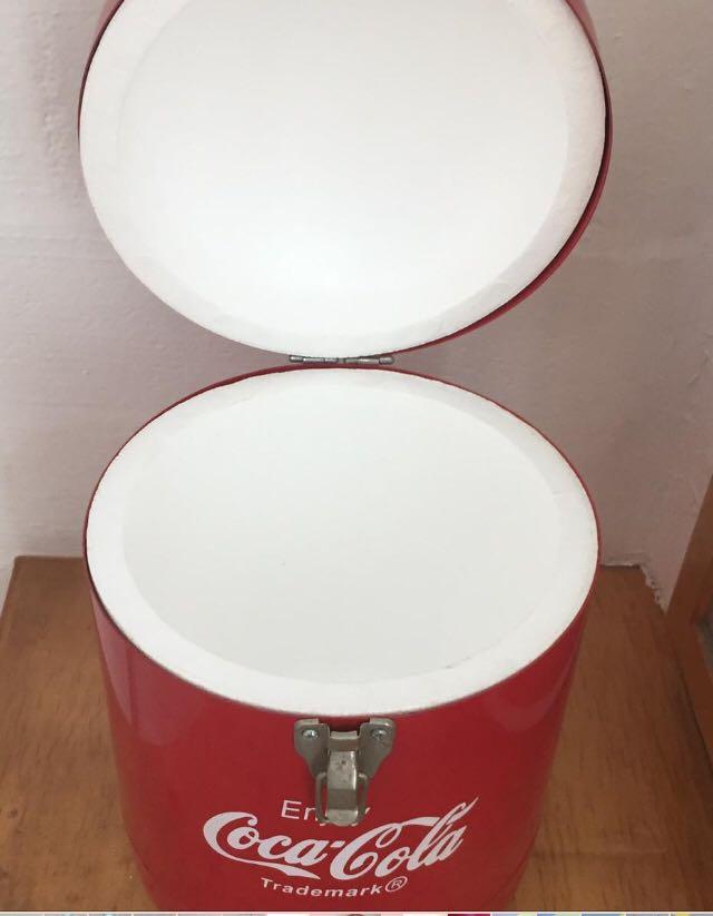 Vintage Coca Cola Round Metal Canister Ice Bucket Thermal Cooler ...