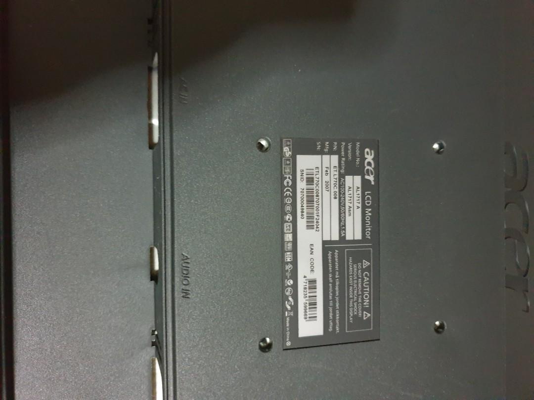 Acer LCD monitor (AL1717A), Computers & Tech, Parts & Accessories ...