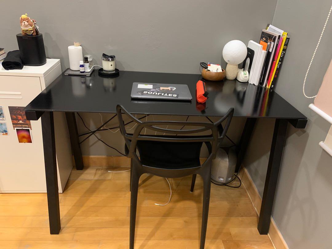 Black minimalistic metal study table with chair, Furniture & Home ...
