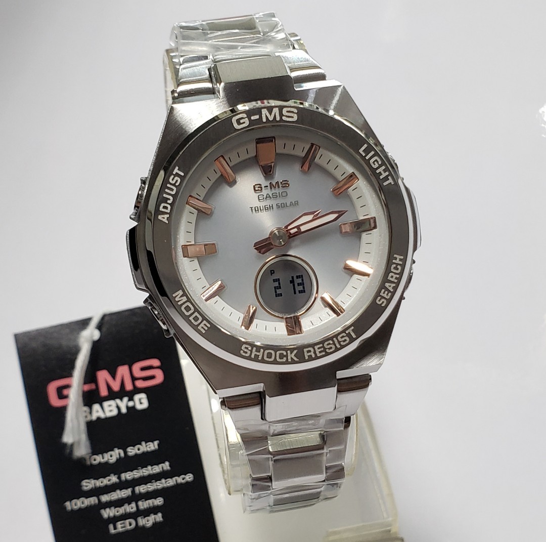 女裝 Casio Baby-g G-MS GMS MSG-S200D-7A MSGS200 MSGS200D 鋼帶 太陽能 solar, 名牌, 手錶 - Carousell