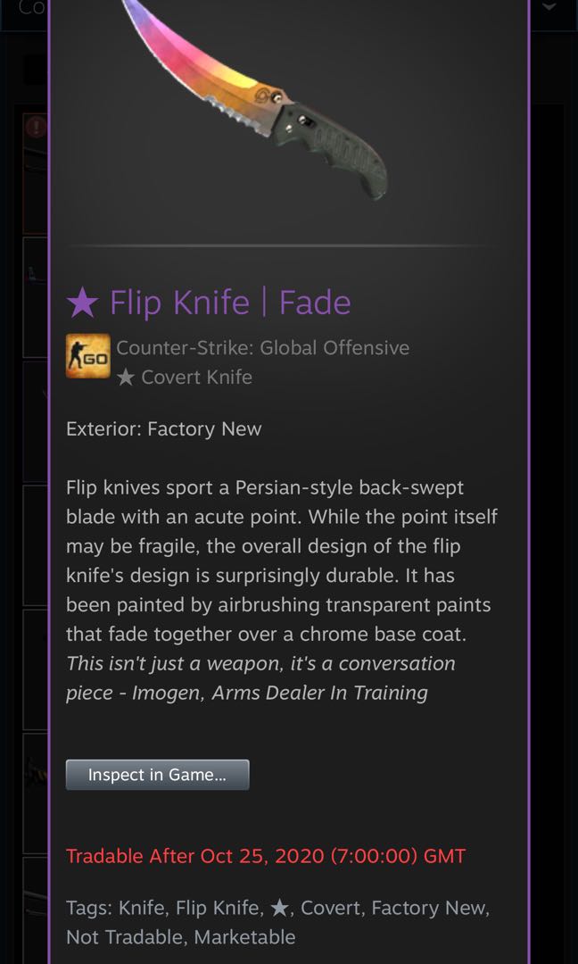 Flip Knife Fade FN, Video Gaming, Gaming Accessories, Game Gift Cards ...