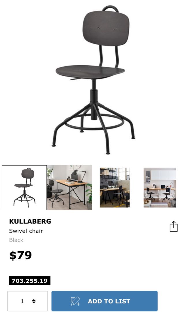 Kullaberg ikea chair (black), Furniture & Home Living, Furniture ...