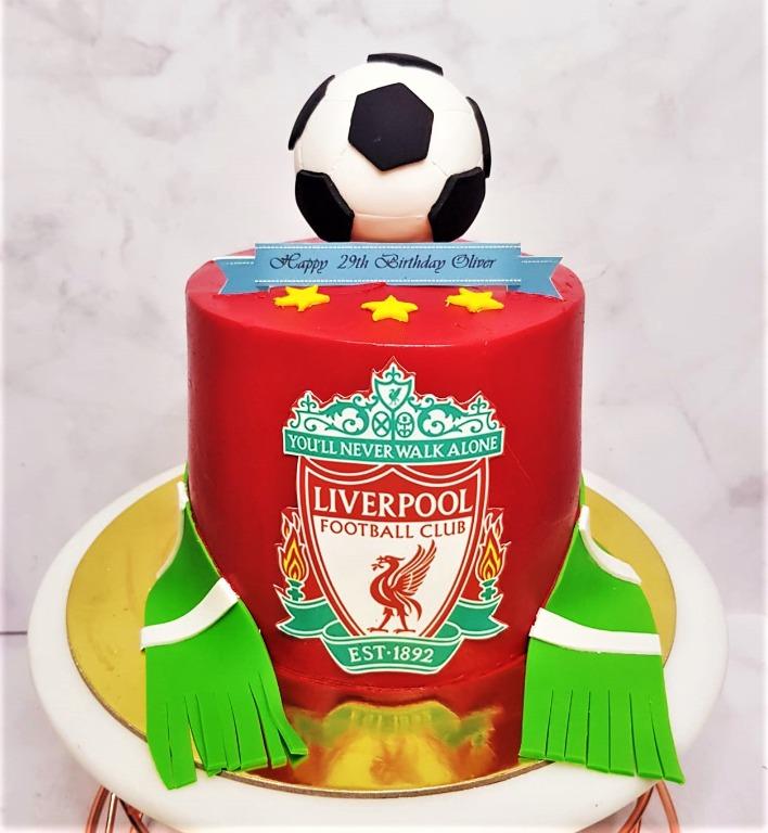 5" Liverpool Soccer Themed Cake, Food & Drinks, Homemade Bakes on Carousell