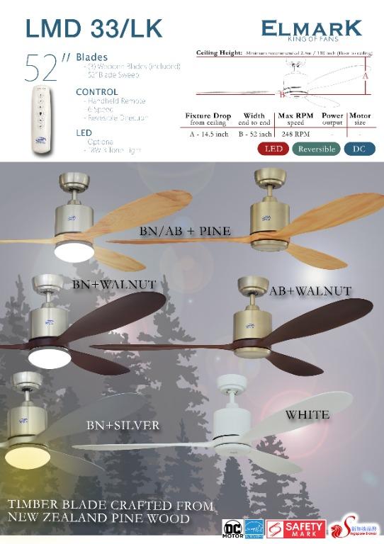 DC Ceiling Fan Elmark New Zealand Pine Wood, Furniture & Home Living ...