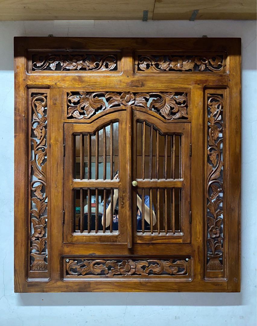 Indonesian Teak Wood Mirror Window, Furniture & Home Living, Furniture ...