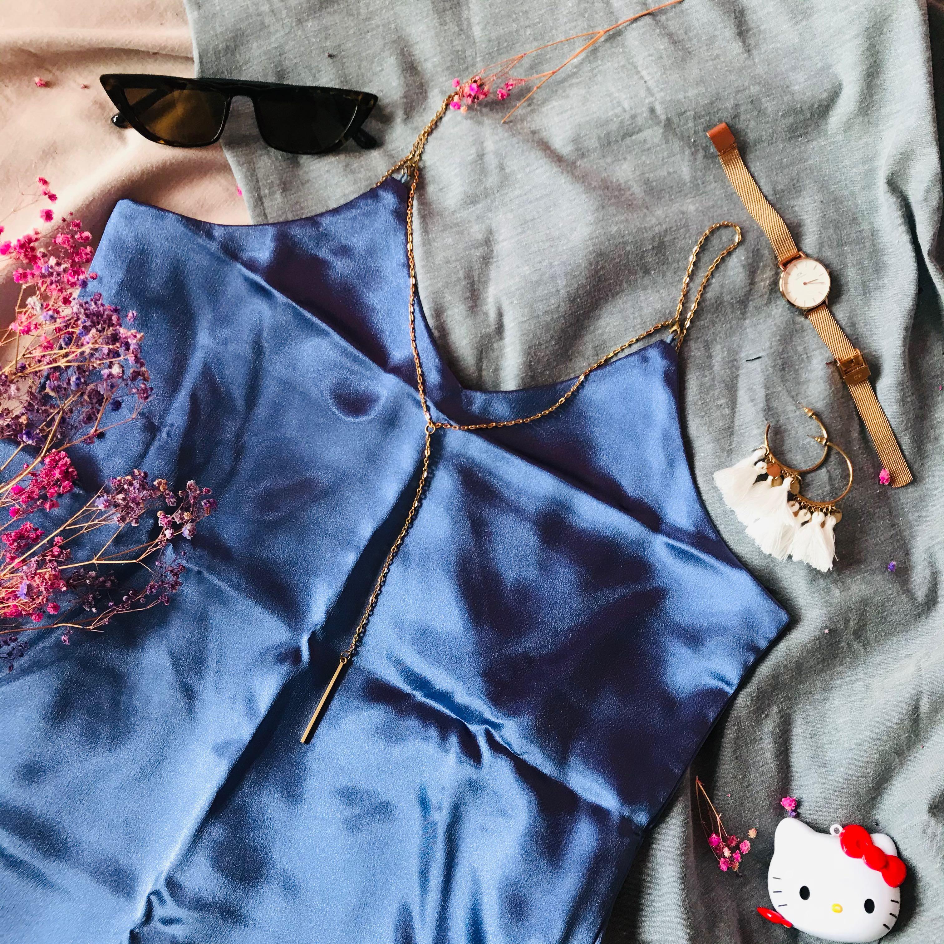 Satin gold chain top, Women's Fashion, Tops, Blouses on Carousell