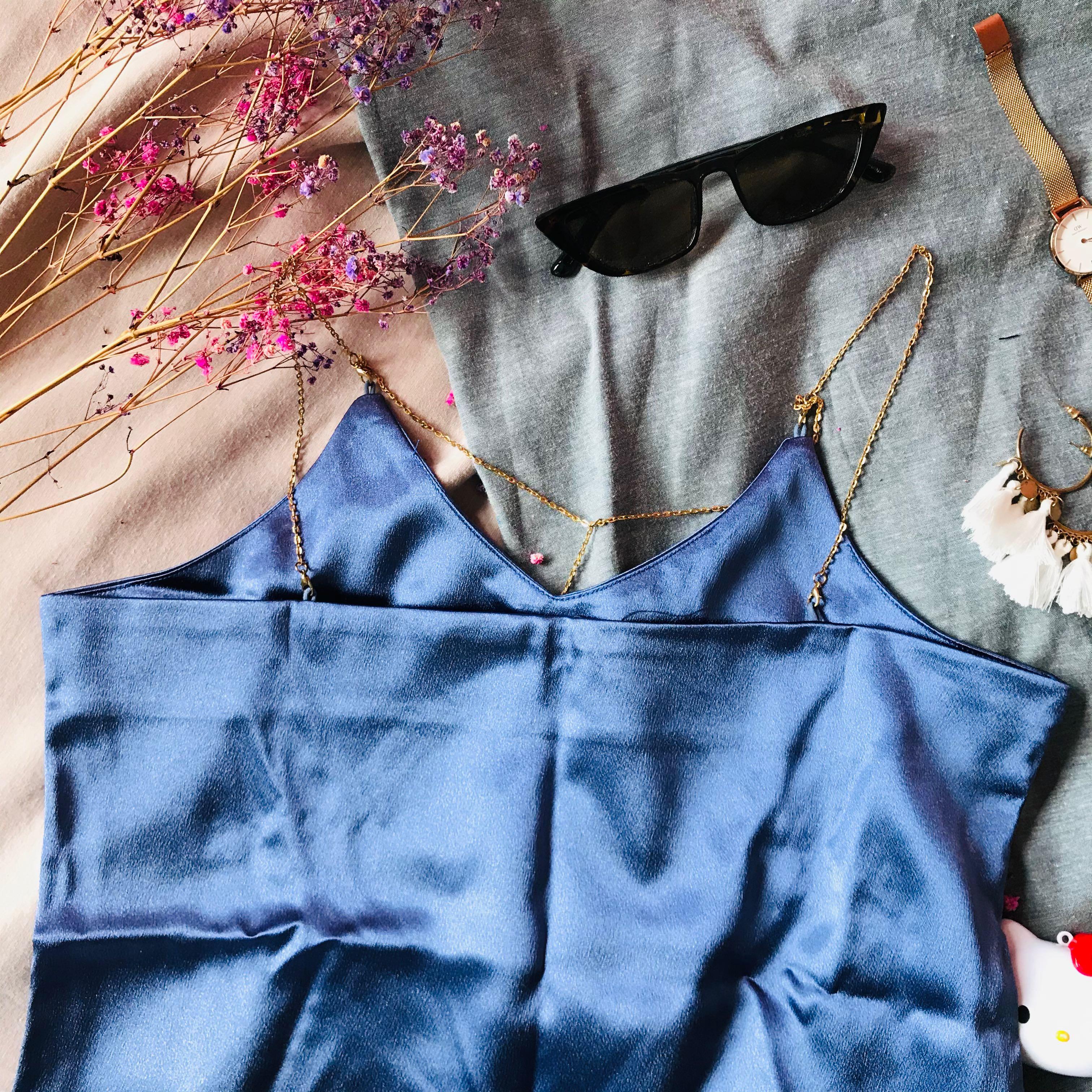 Satin gold chain top, Women's Fashion, Tops, Blouses on Carousell