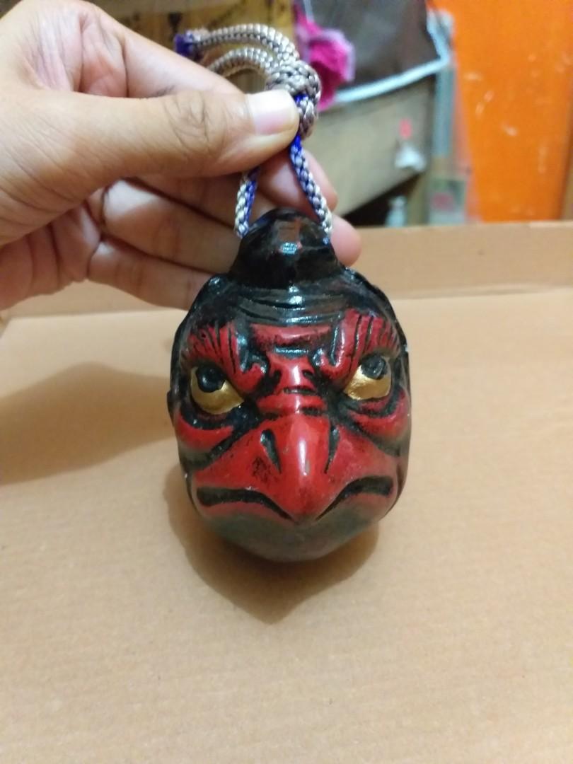 Vintage Antique Karasu iron Tengu Bell red mask tengu Japanese ...
