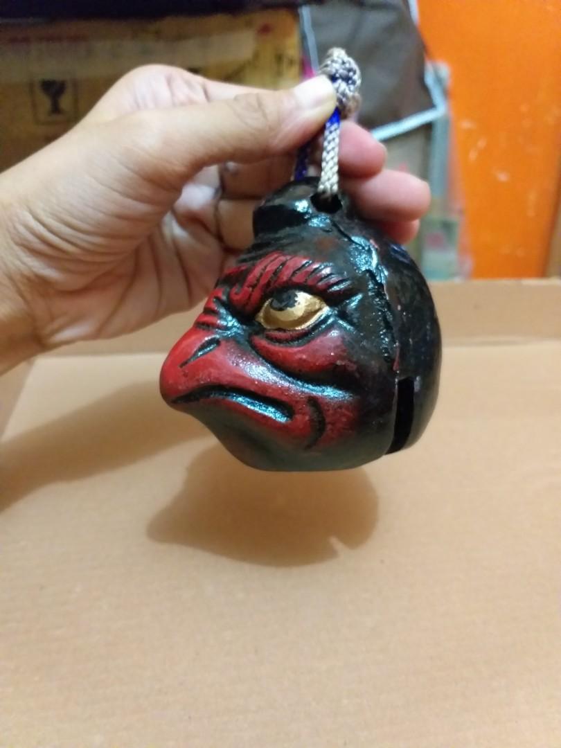 Vintage Antique Karasu iron Tengu Bell red mask tengu Japanese ...