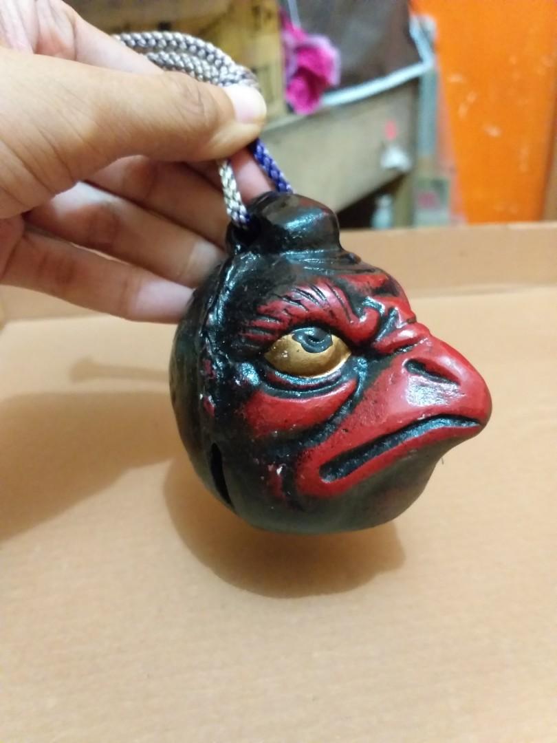Vintage Antique Karasu iron Tengu Bell red mask tengu Japanese ...