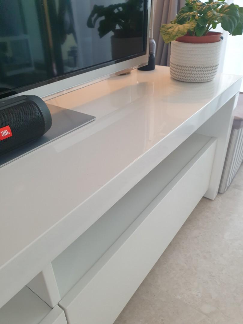 White Acrylic TV Console / TV cabinet, Furniture & Home Living ...