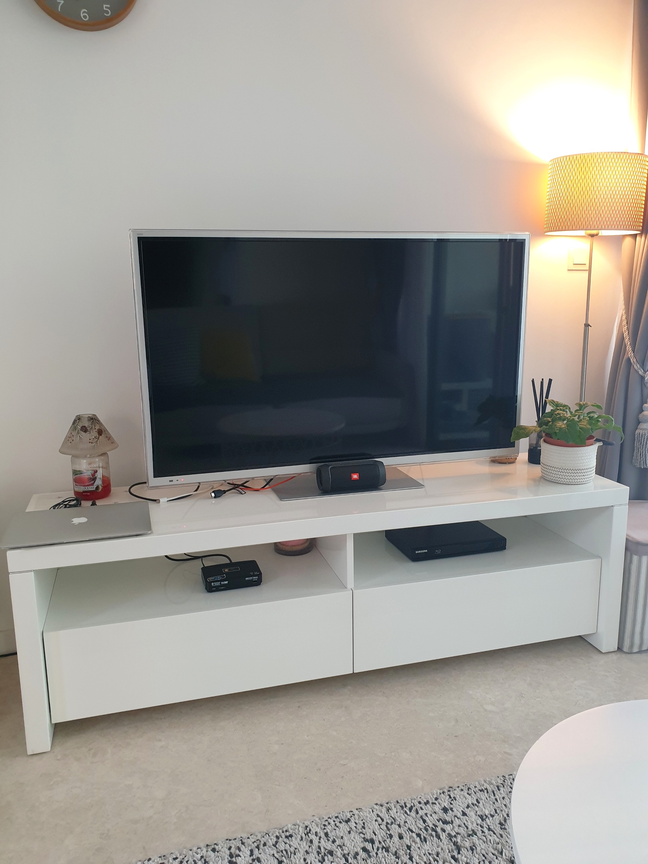 White Acrylic TV Console / TV cabinet, Furniture & Home Living ...