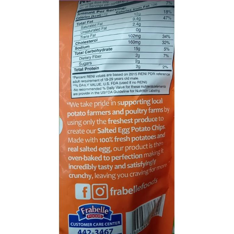 Frabelle Foods Salted Egg Potato Chips 100 g, Food & Drinks, Packaged ...