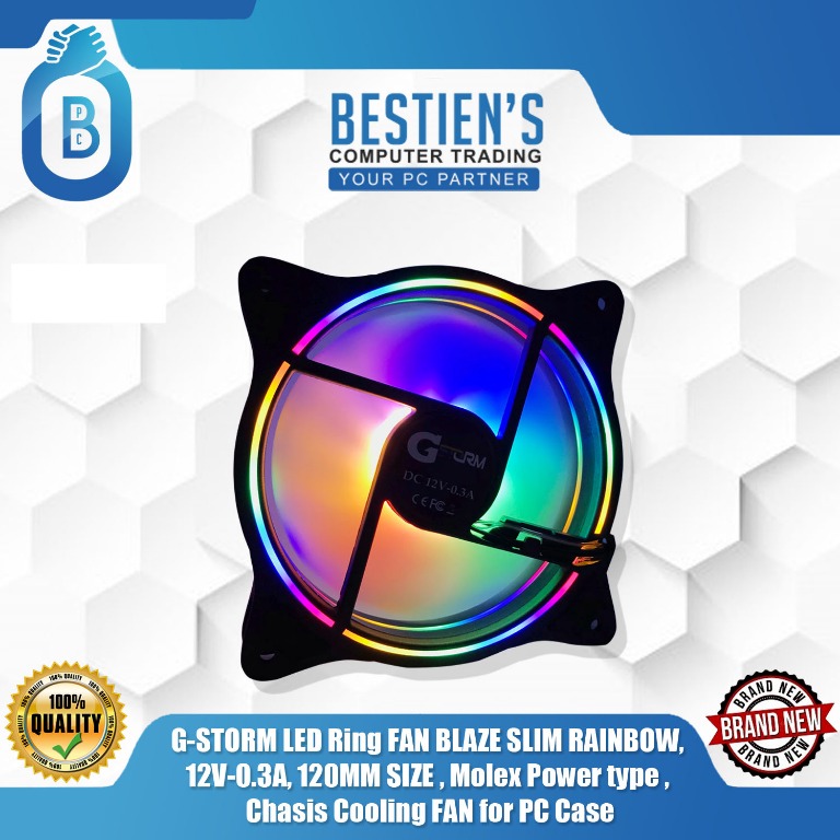 G-STORM LED Ring FAN BLAZE SLIM RAINBOW , 12V-0.3A, 120MM SIZE , Molex ...