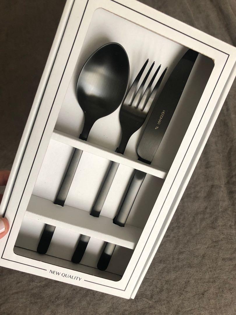 H&M Spoon Fork Knife Set - Gunmetal, Furniture & Home Living ...