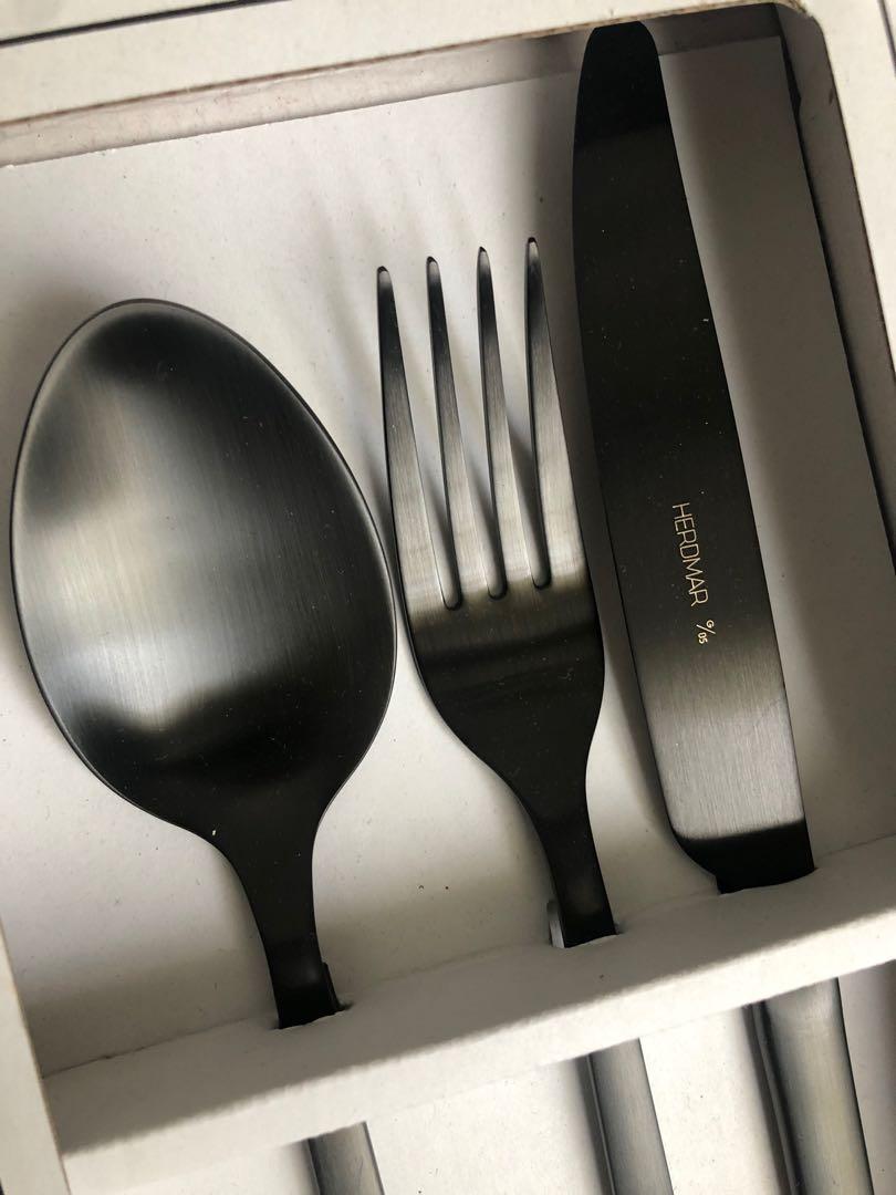 H&M Spoon Fork Knife Set - Gunmetal, Furniture & Home Living ...