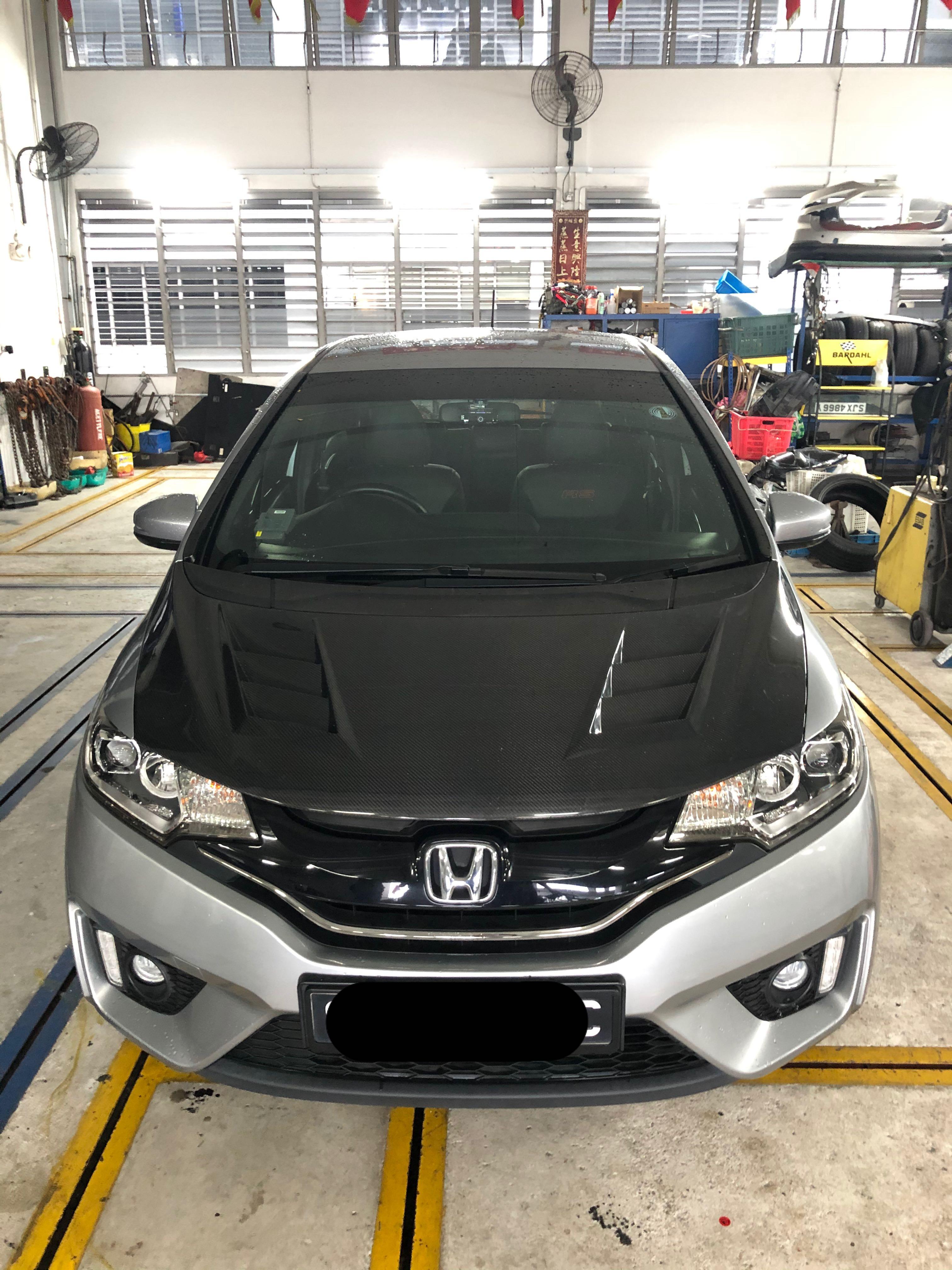 Honda Fit Jazz GK3 GK5 GP5 carbon fiber bonnet js racing hood, Car ...