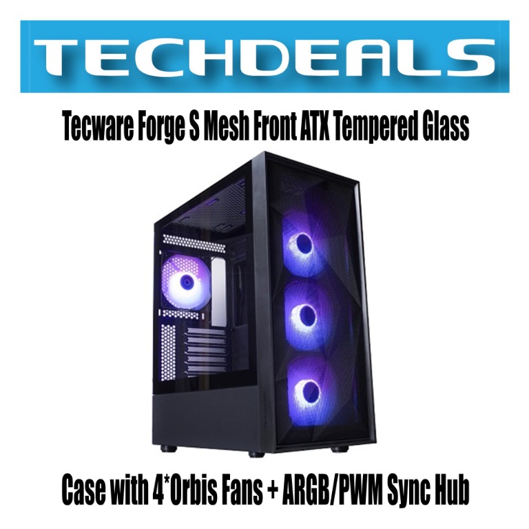 Tecware Forge S Mesh Front ATX Tempered Glass Case with 4*Orbis Fans ...