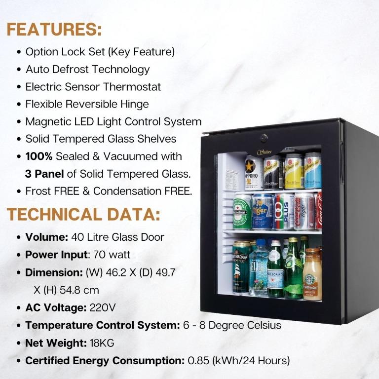 [OUT OF STOCK] 40L Glass Door Hotel Mini Bar with Silent Absorption ...