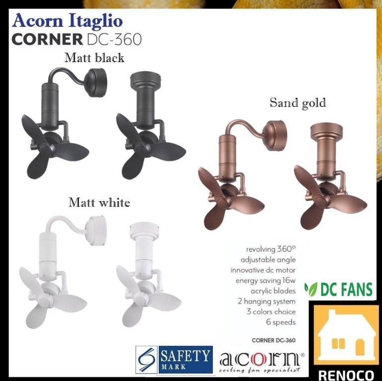 Acorn Wall Fan Corner DC360, Furniture & Home Living, Lighting & Fans ...