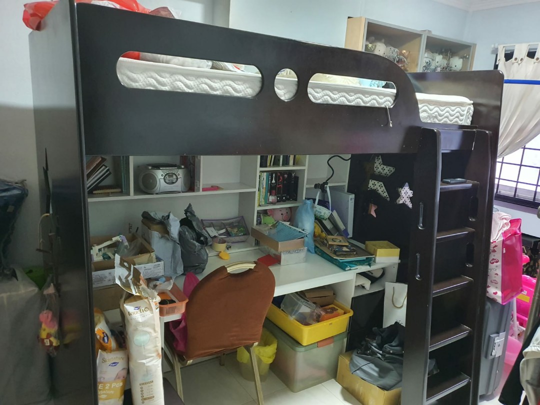 Double decker super single bed with study table, Furniture & Home ...