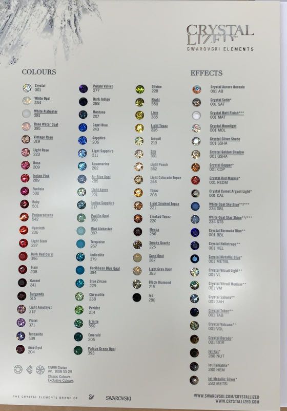 Swarovski Crystal Bead Color Chart, 女裝, 飾物及配件, 寶石、鑽石、水晶 - Carousell
